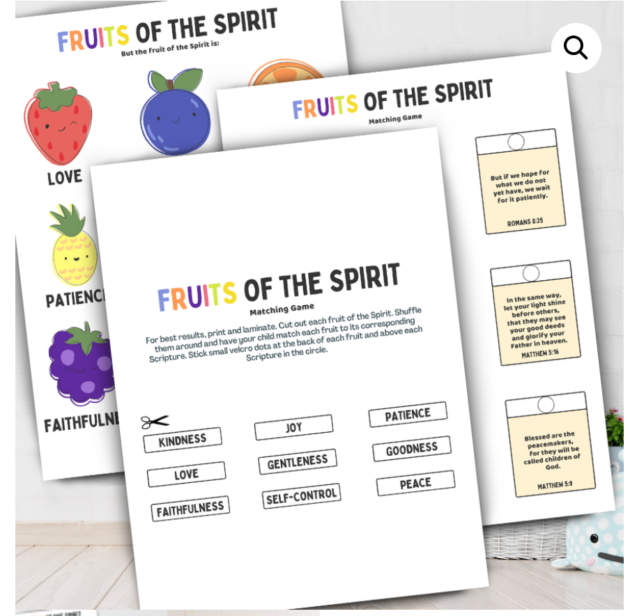 Fruits of the Spirit Matching Game Pack – Christian Educational Activi ...